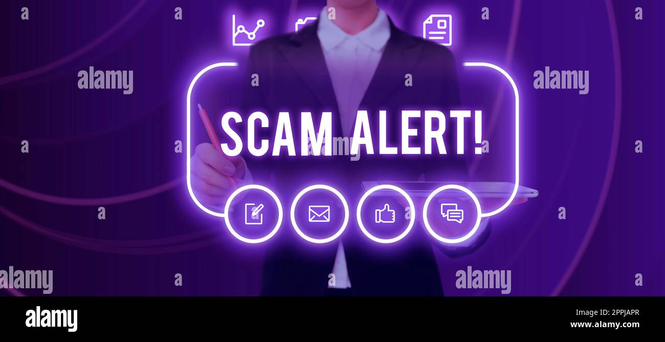 Hand writing sign Scam Alert. Conceptual photo warning someone about ...