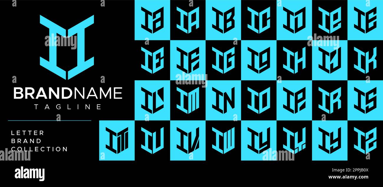 Modern line shield letter I II logo design set. Simple security initial ...