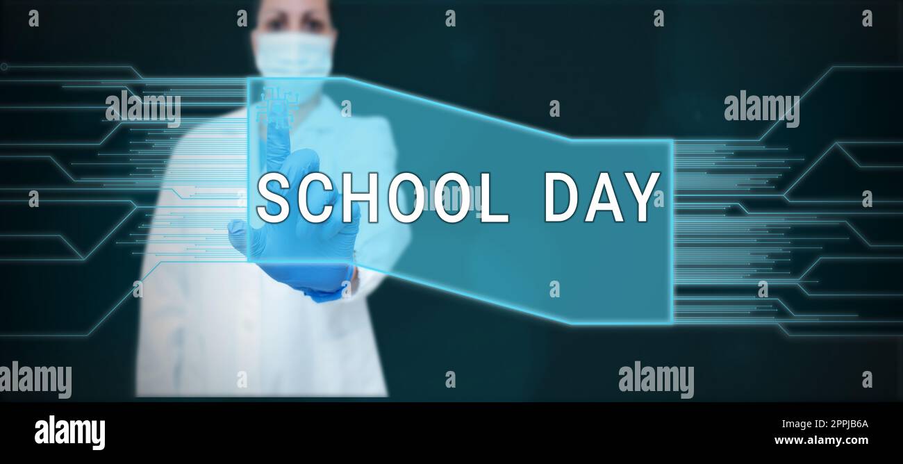 Writing displaying text School Day. Business approach starts from seven ...