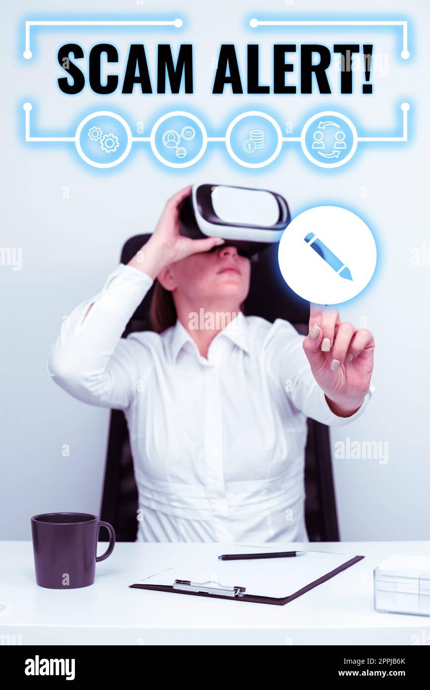 Hand writing sign Scam Alert. Business concept warning someone about ...