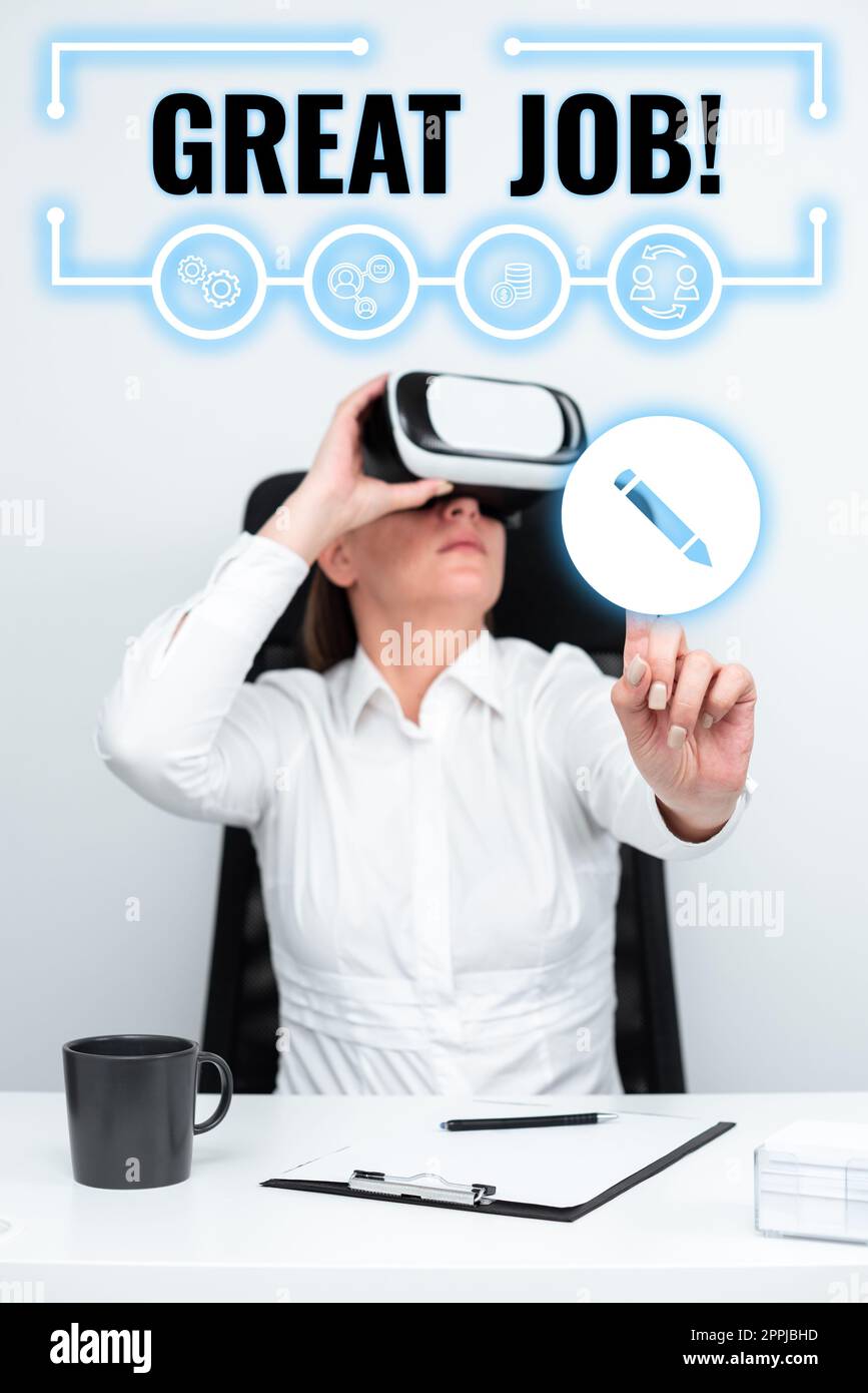 Hand writing sign Great Job. Word Written on used praising someone for ...