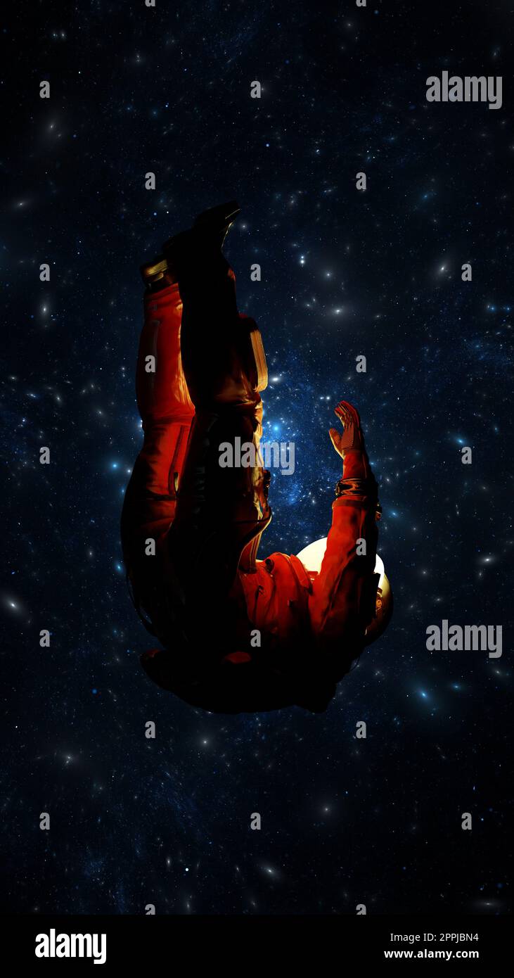 Astronaut flight, falling to planet. Discovery new universe, loneliness ...