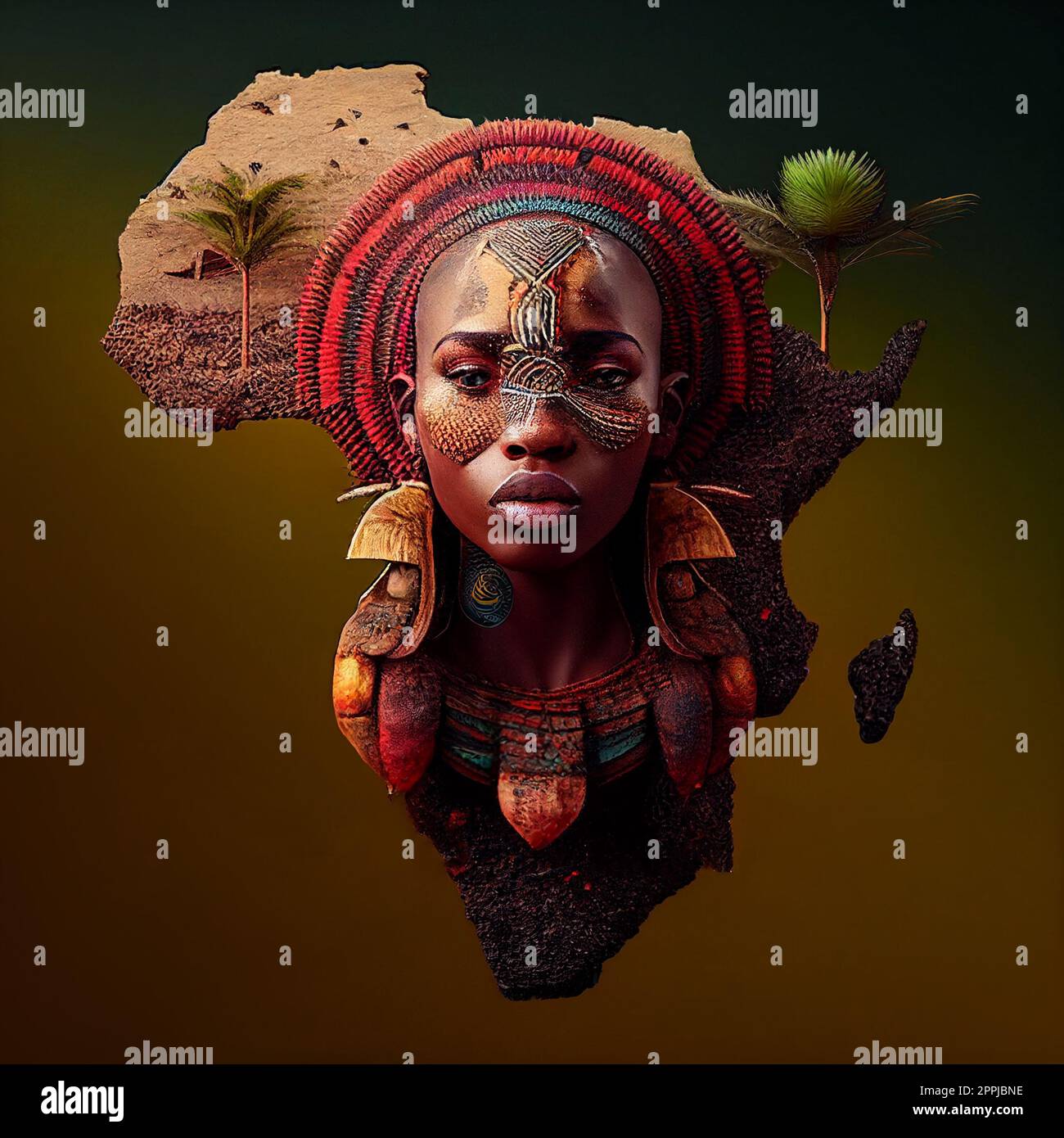 Portrait Of Traditional African Native Tribe Woman In The Desert