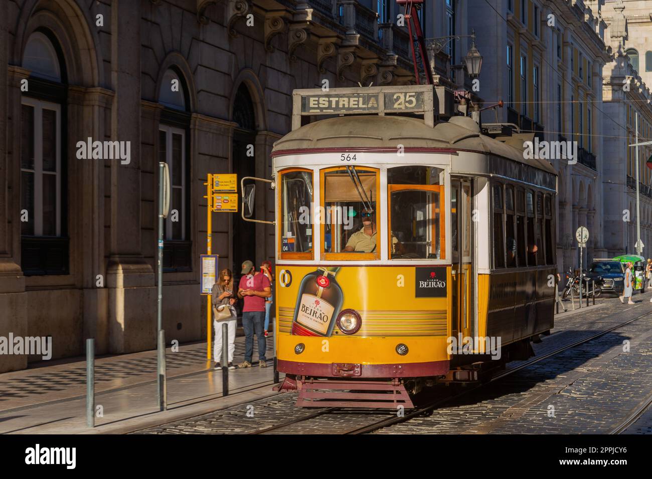 Classic traditional yellow trolley tramcar Stock Photo - Alamy