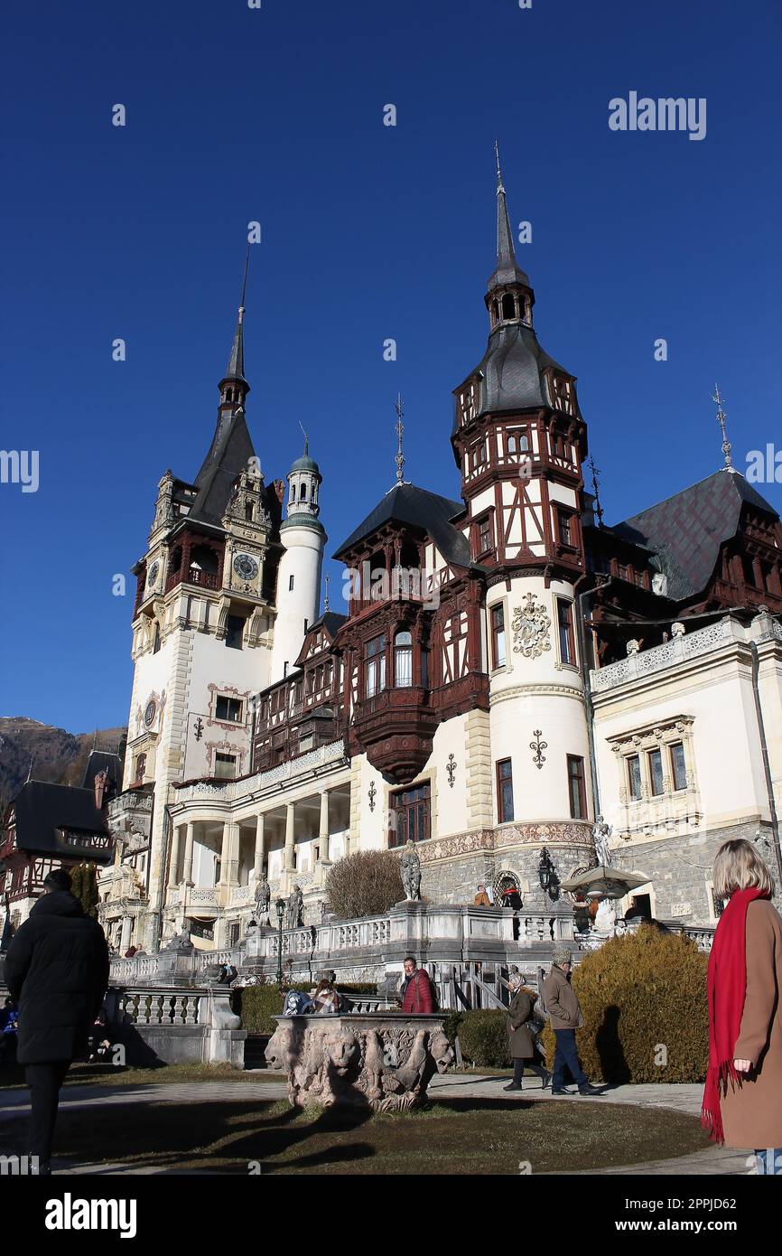 Peles castle Sinaia at sunny day at Transylvania, Romania protected by ...