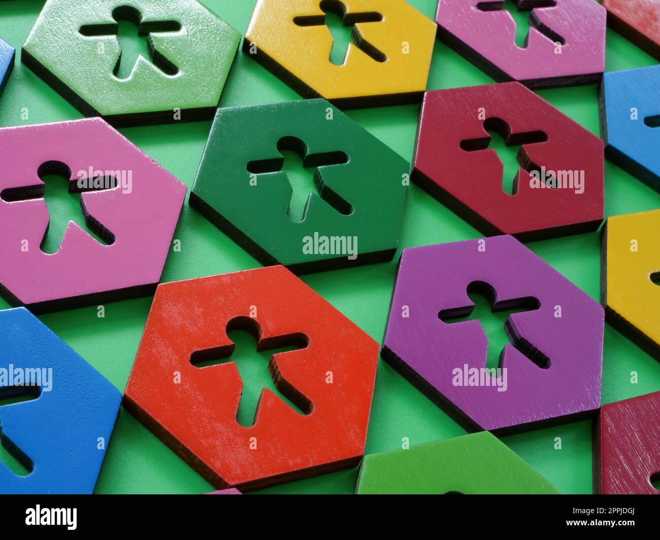 Multi-colored hexagons with figures. Cultural humility concept Stock ...