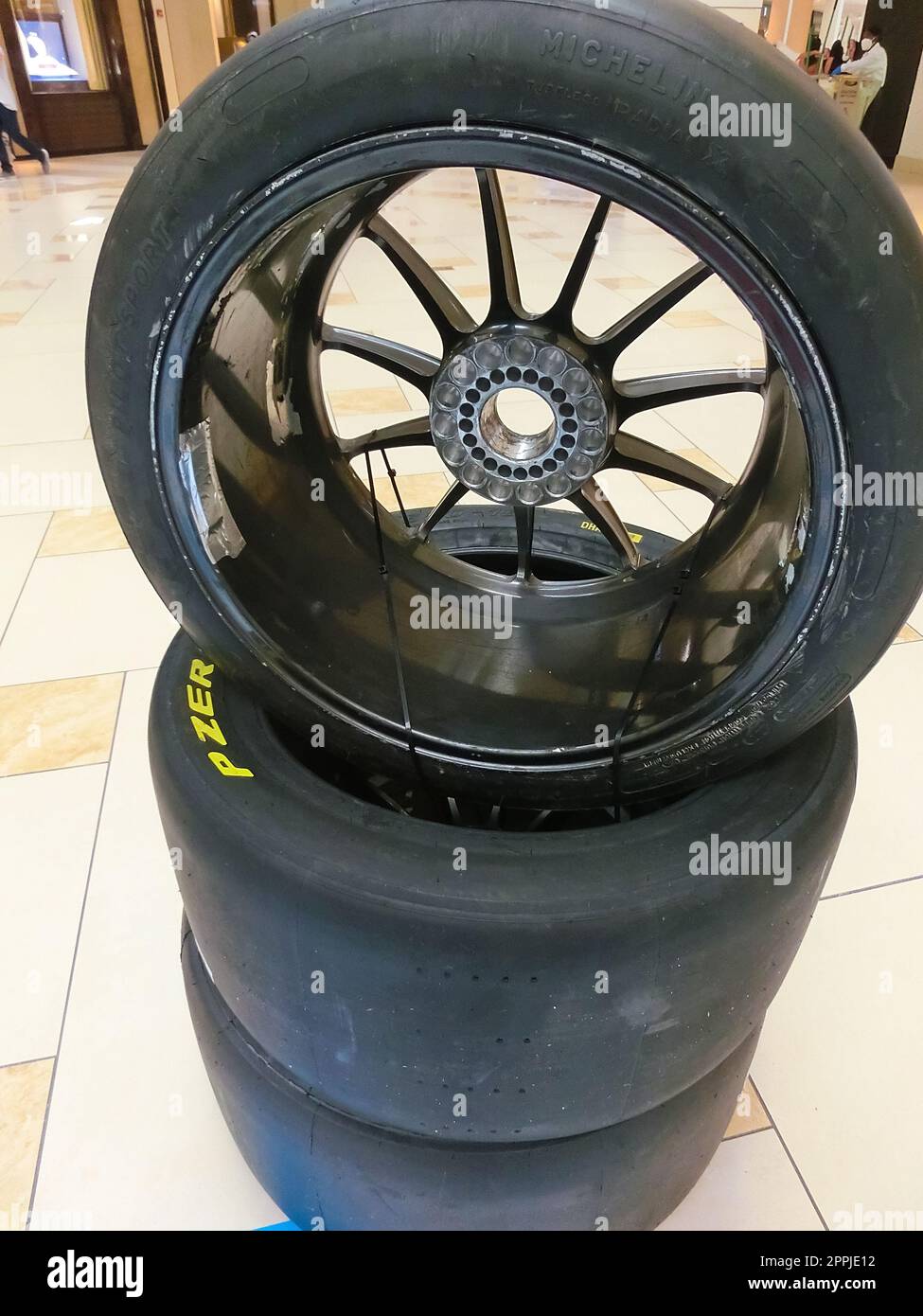 Formula 1 race car tyres in the Aventura Mall in Florida Stock Photo ...