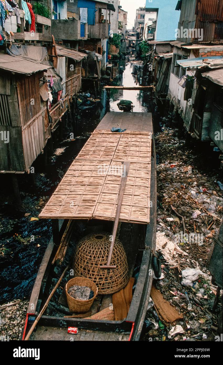 Scanned slide of historical color photograph of slum in the Old Quarter ...