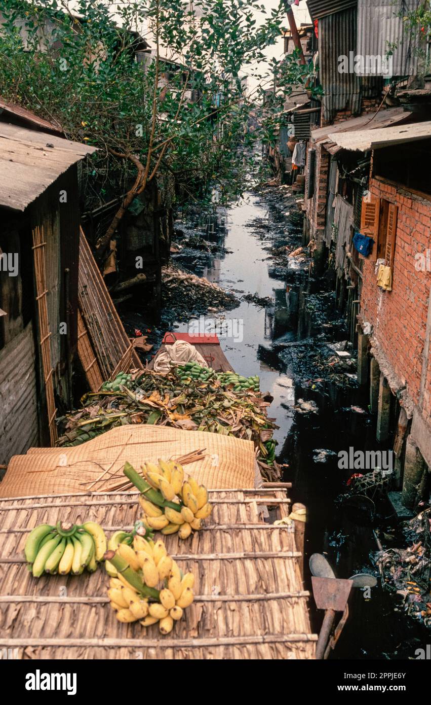 Scanned slide of historical color photograph of slum in the Old Quarter ...