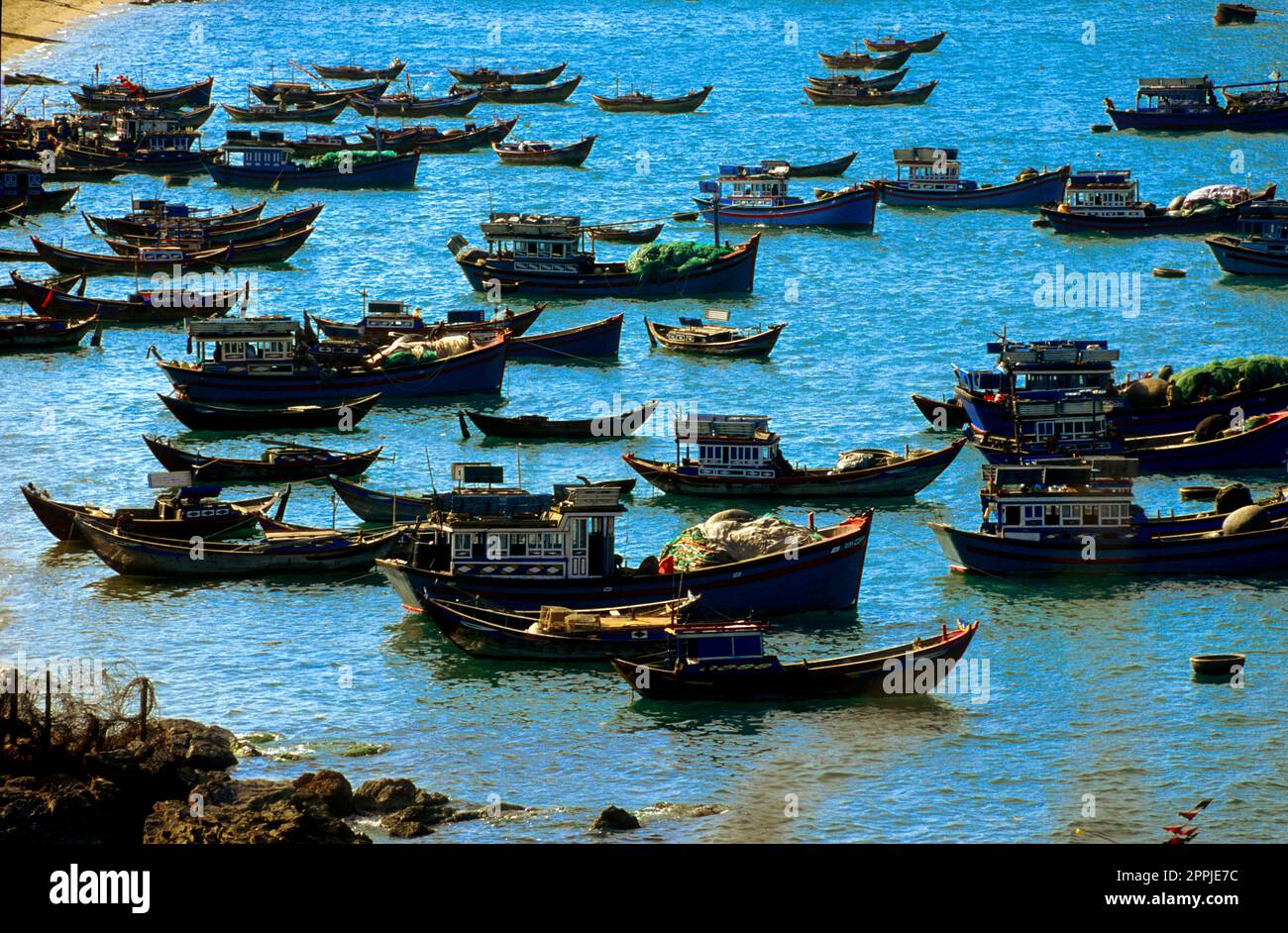 Scanned slide of historical color photograph of coastal region of ...