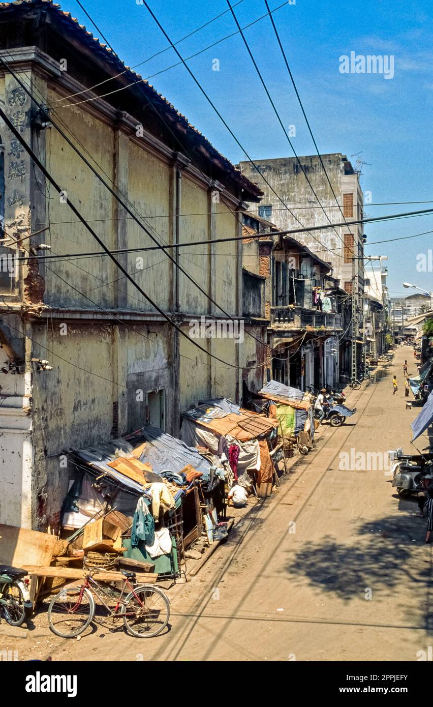 Scanned slide of historical color photograph of slum in the Old Quarter ...