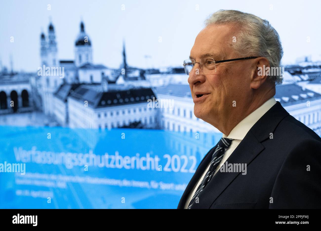 24 April 2023, Bavaria, Munich: Joachim Herrmann (CSU), Minister of the Interior of Bavaria ...