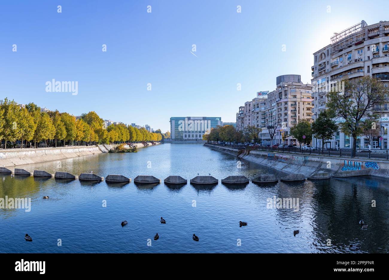 National Library of Romania and Dambovita River Stock Photo - Alamy
