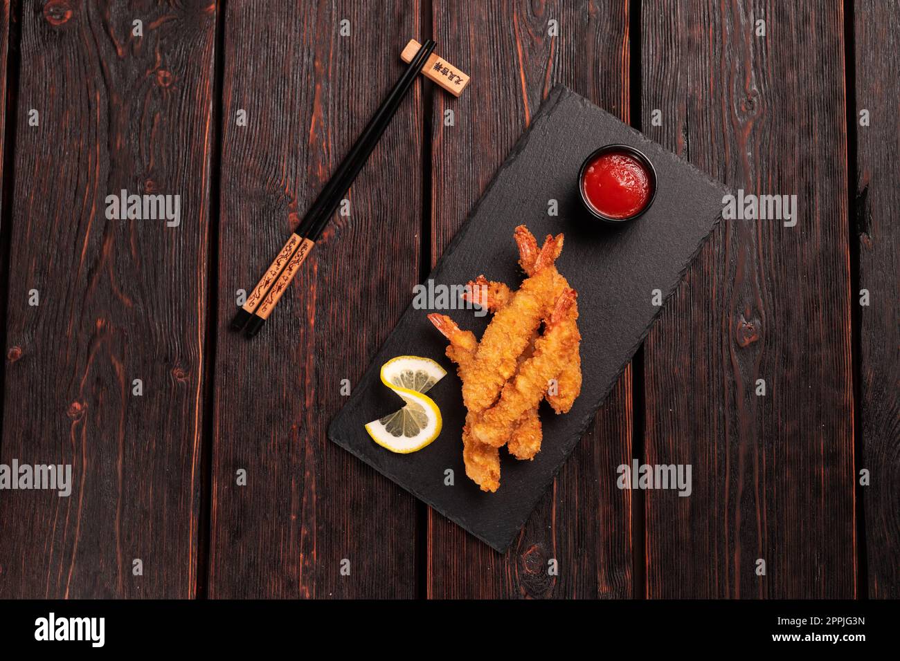 Fried Shrimps tempura with sweet chili sauce - asian japanese food top ...