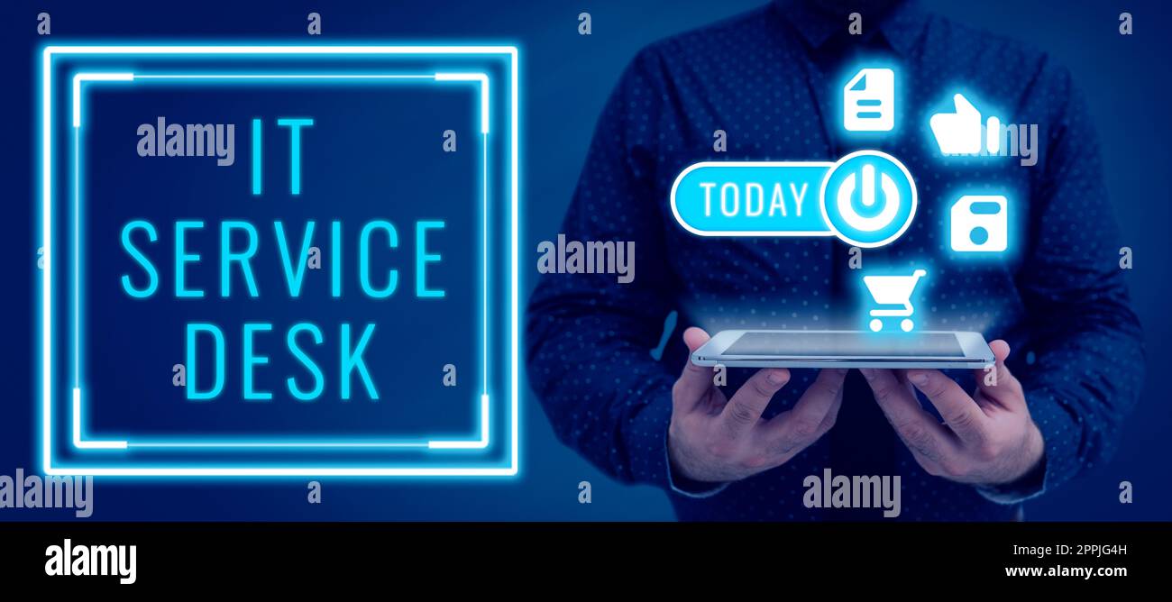 Hand writing sign It Service Desk. Word Written on Technological ...