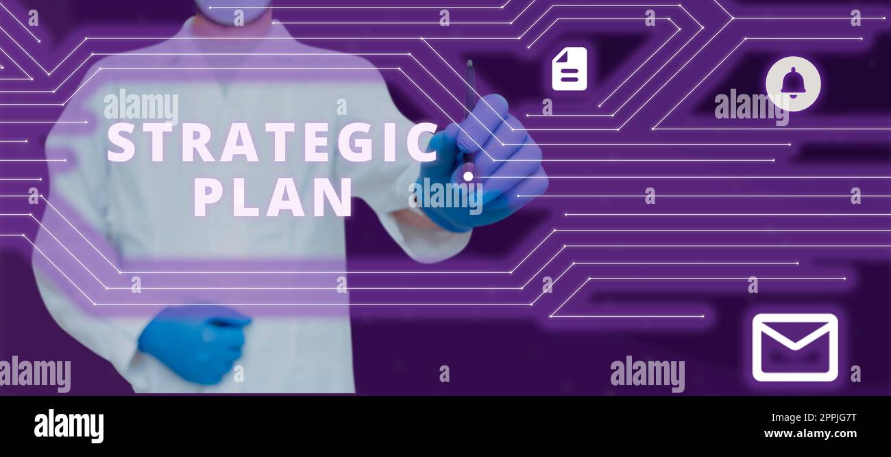 Hand writing sign Strategic Plan. Business idea A process of defining ...