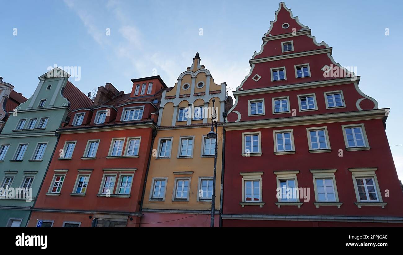old town hall building with a clock in the center on Wroclaw Square ...