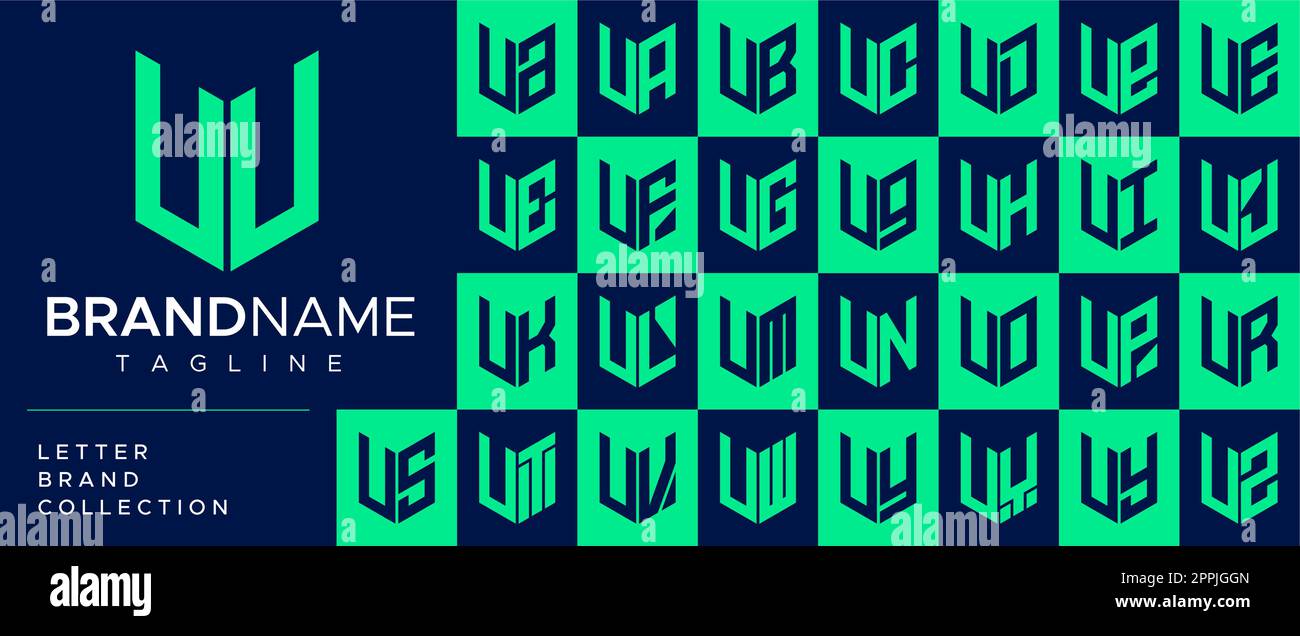 Modern line shield letter U UU logo design set. Simple security initial ...