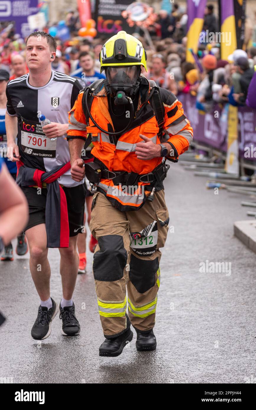 Firefighter Mark Peart competing in the TCS London Marathon 2023 ...