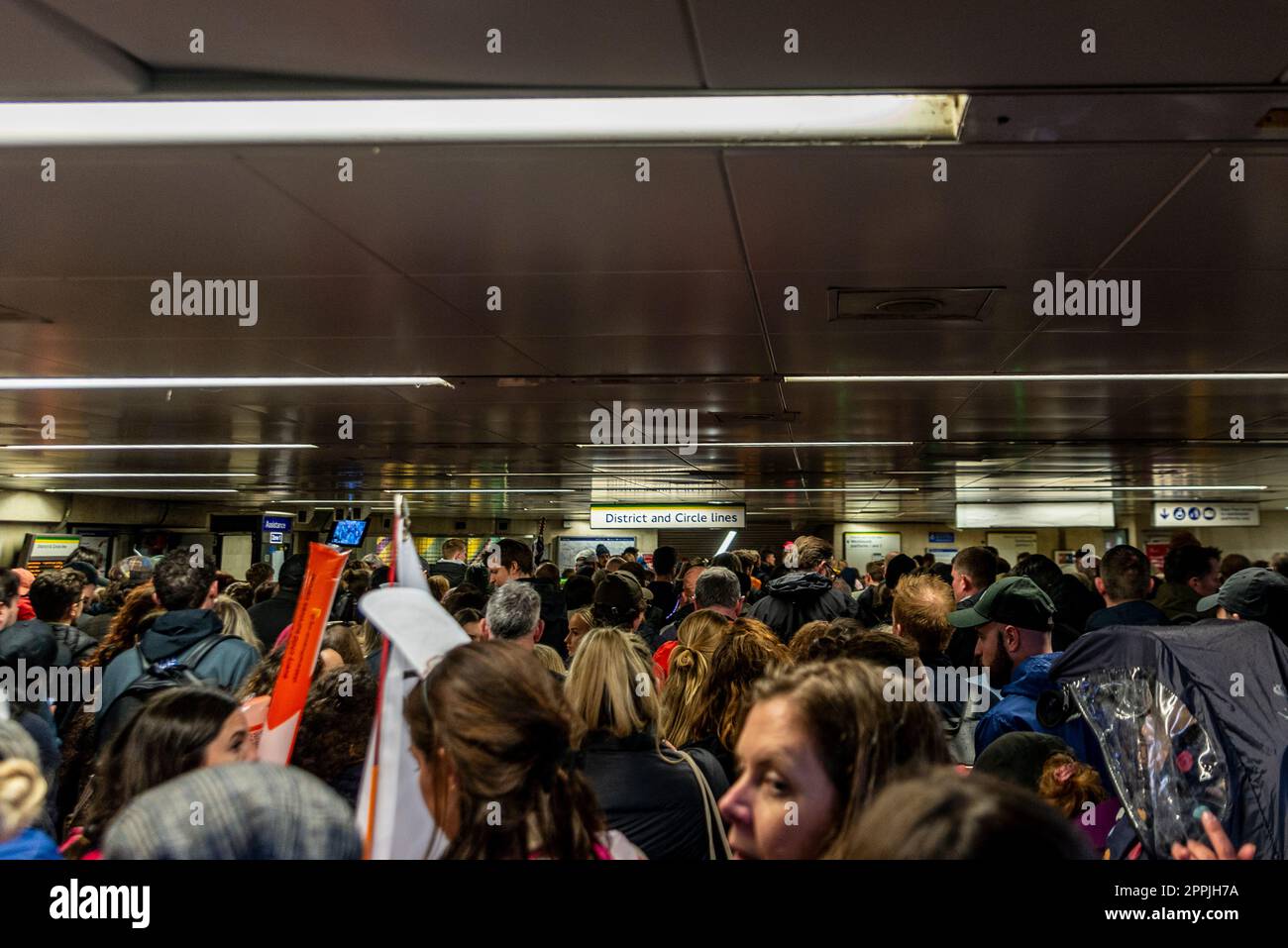 Crowded entrance area of Tower Hill underground station during the ...