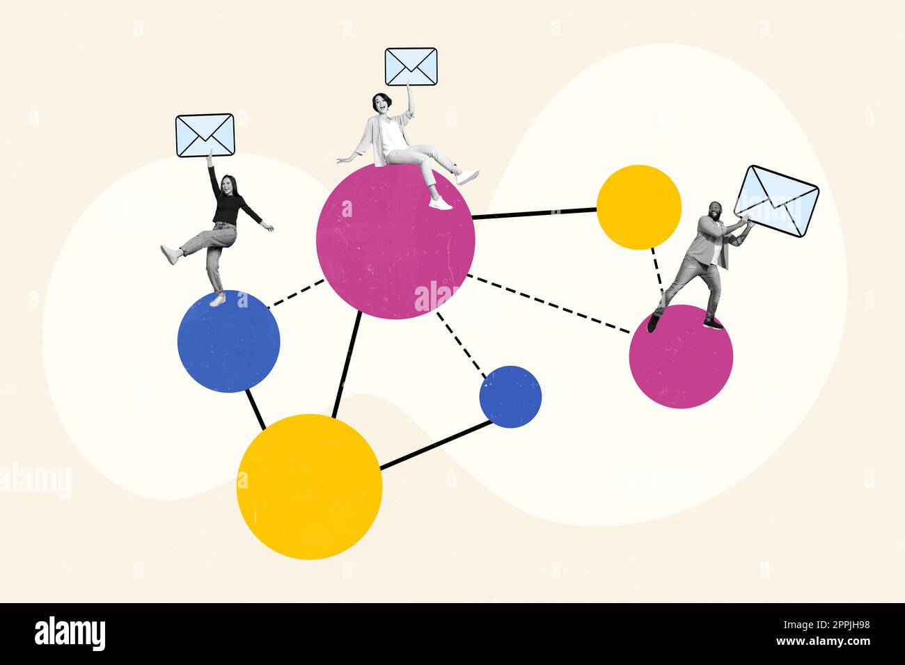 Collage portrait of mini black white effect positive people hold ...