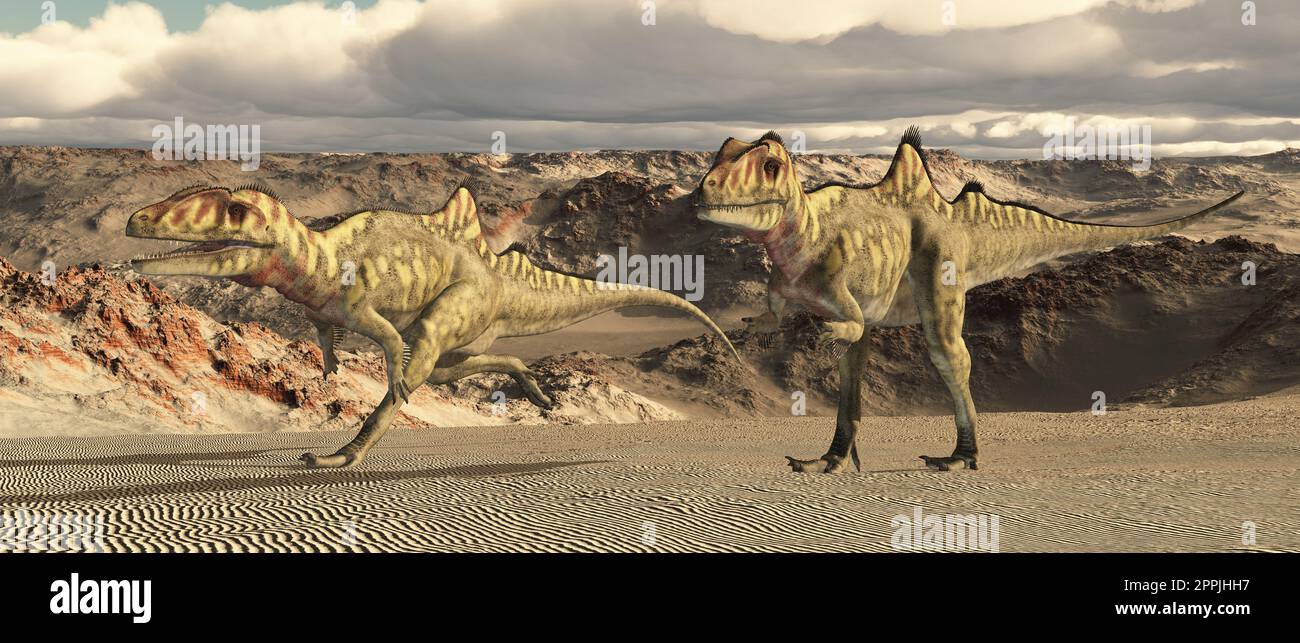 Dinosaur Concavenator in a desert landscape Stock Photo - Alamy