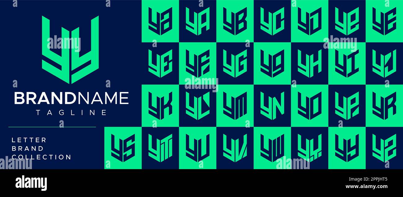 Modern line shield letter Y YY logo design set. Simple security initial ...