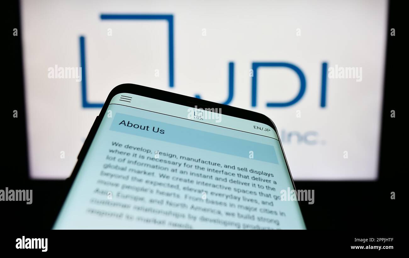 Smartphone with website of electronics company Japan Display Inc. (JDI ...