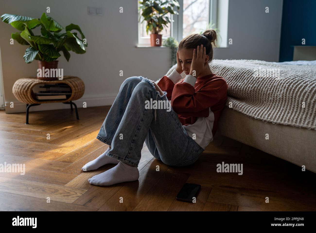 Frustrated teenage girl being bullied online, unhappy teen child ...