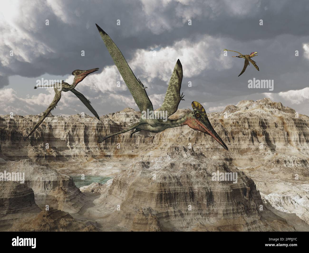 Pterosaur Pterodactylus flying over a mountain landscape Stock Photo - Alamy