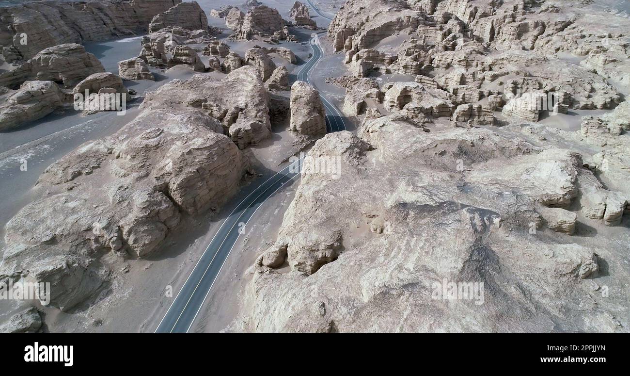 HAMI, CHINA - APRIL 21, 2023 - An aerial photo shows the highway ...