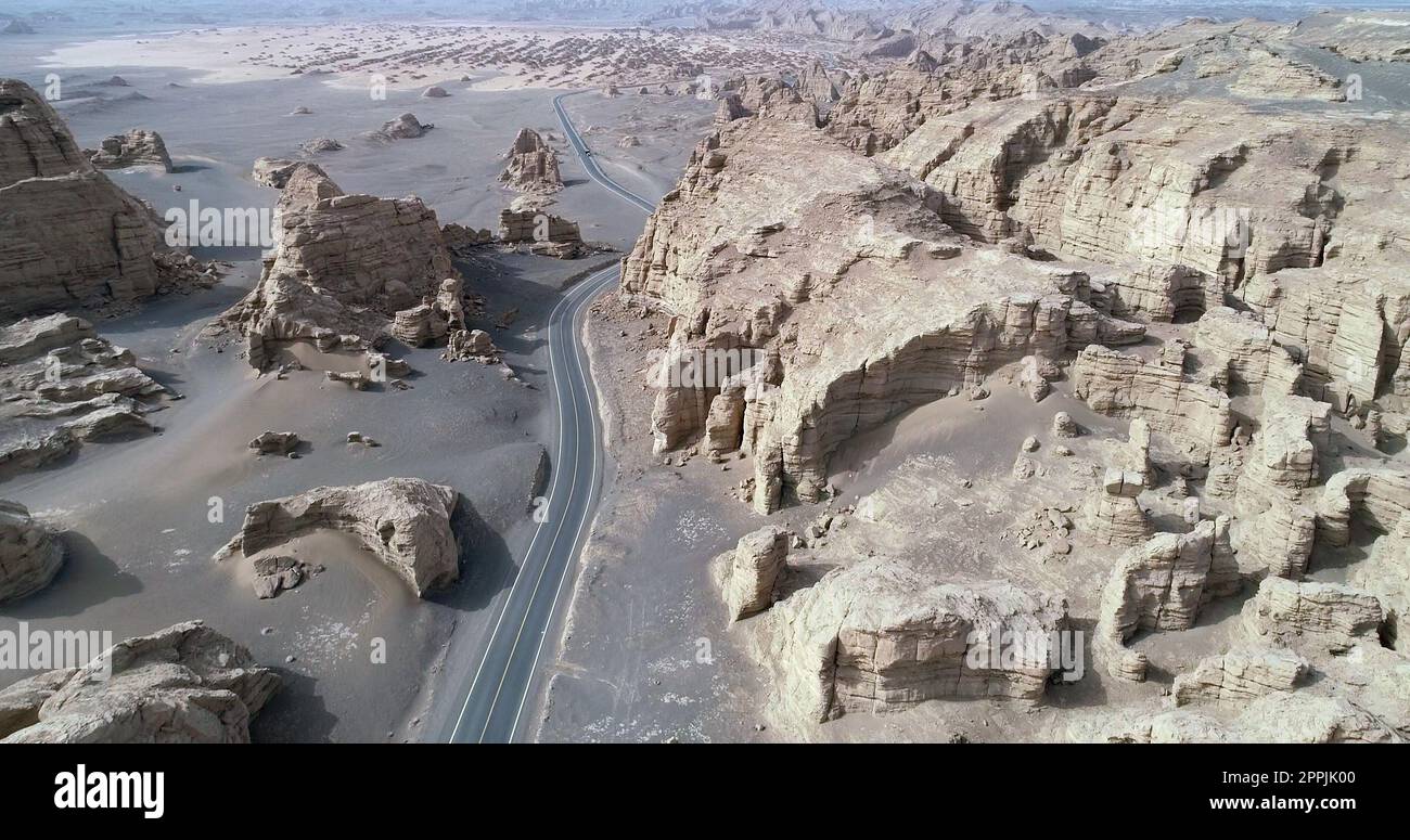 HAMI, CHINA - APRIL 21, 2023 - An aerial photo shows the highway ...