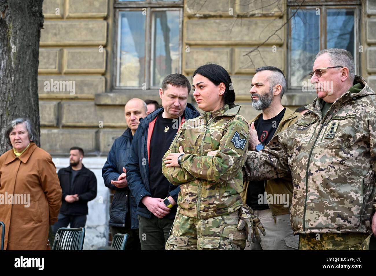 LVIV, UKRAINE - APRIL 21, 2023 - Partner of Dmytro Kotsiubailo, head of the ULF Medical Service ...