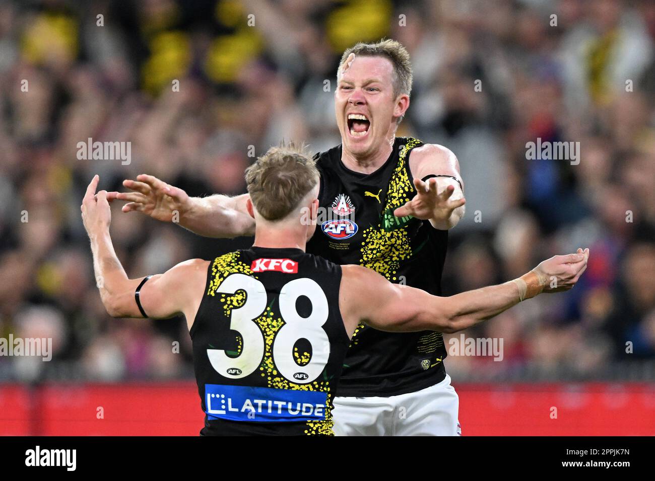 Jack Riewoldt of Richmond reacts after kicking a goal during the AFL ...