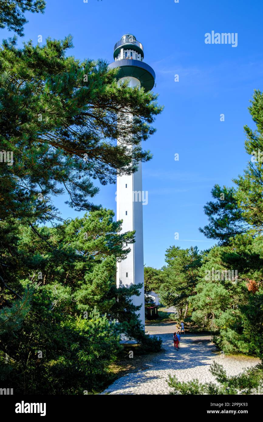 Dueodde Fyr, the tallest lighthouse in Denmark, on Dueodde Beach on the ...