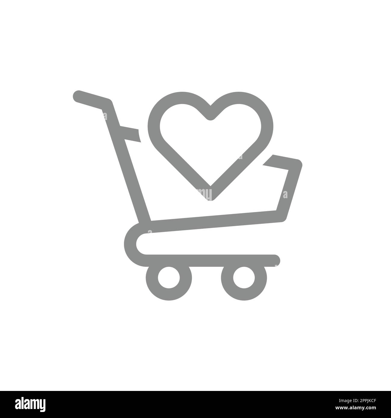 Shopping cart with heart line vector icon. Love, like, favorite item ...