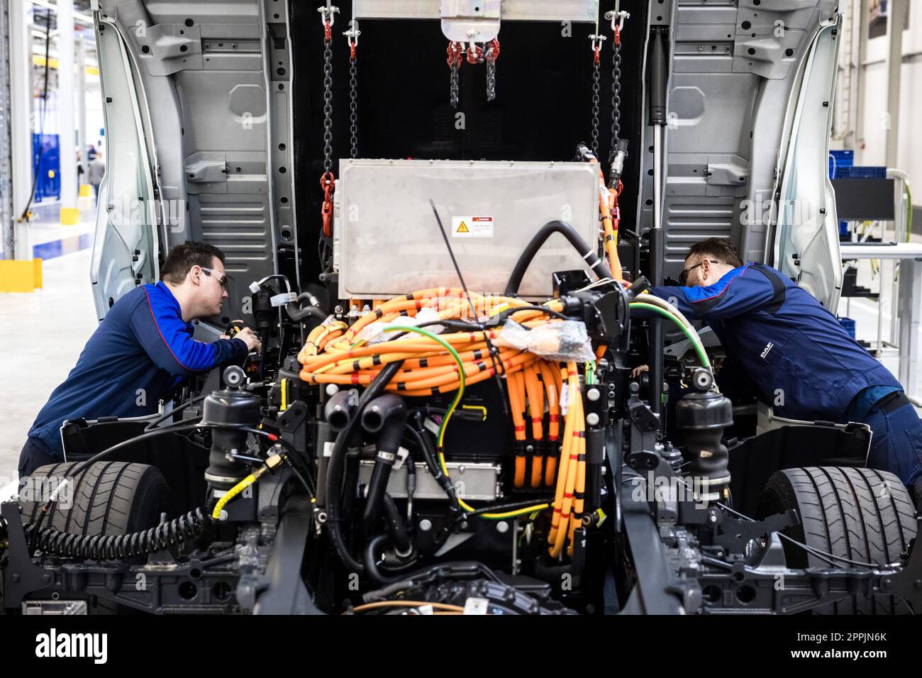 EINDHOVEN - An assembly line for electric trucks in a factory on the ...