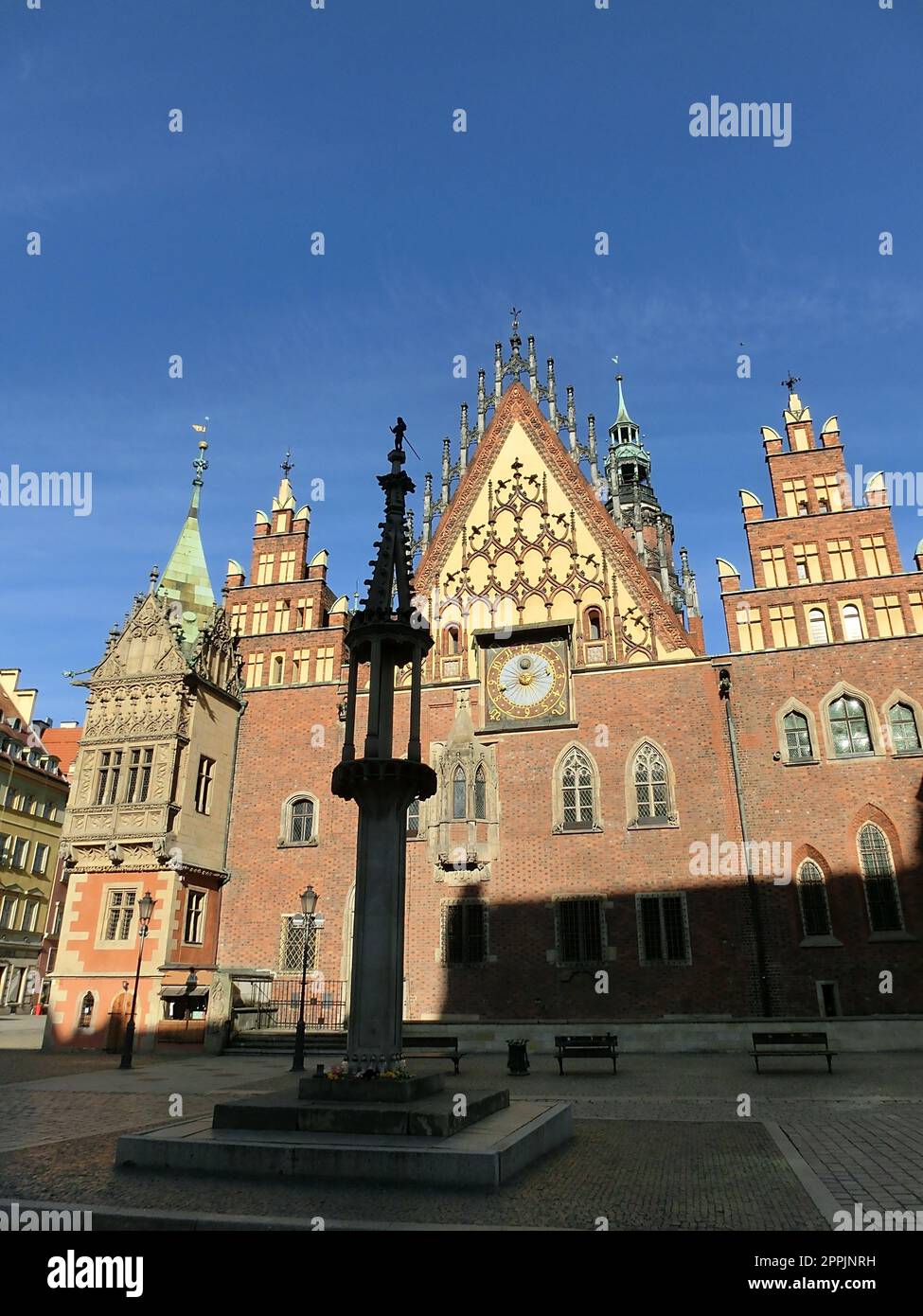 old town hall building with a clock in the center on Wroclaw Square Poland Stock Photo - Alamy