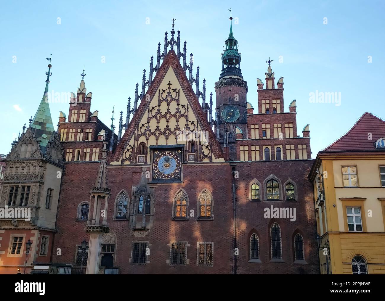 old town hall building with a clock in the center on Wroclaw Square Poland Stock Photo - Alamy