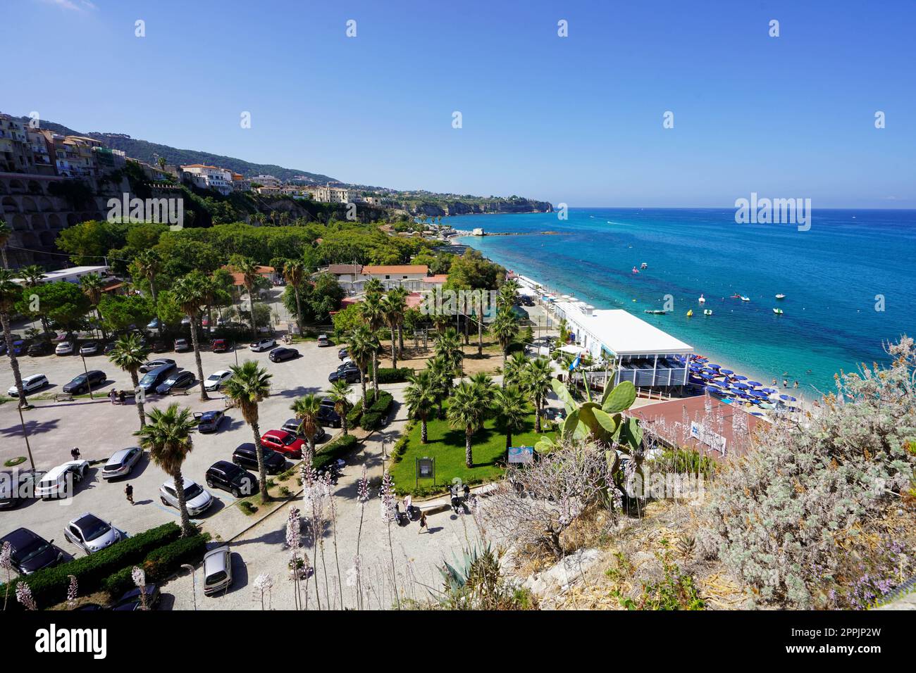 TROPEA, CALABRIA - SEPTEMBER 6, 2022: Aerial view of famous village of ...
