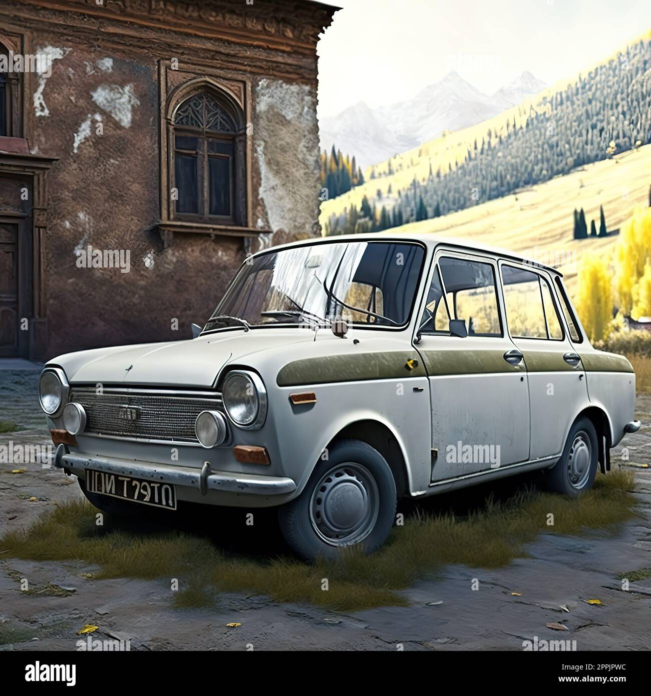 The painting captures the iconic VAZ car, a symbol of Armenia's ...