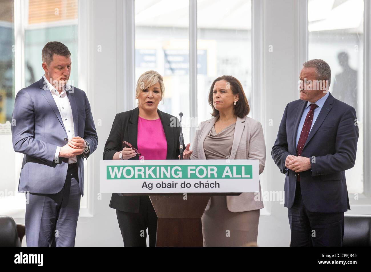 (left to right) John Finucane, Sinn Fein vice president Michelle O ...