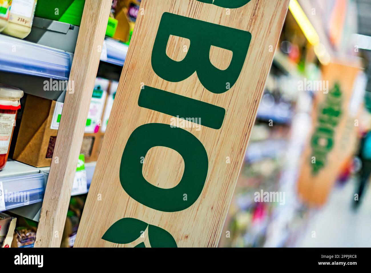 Bio food products in a supermarket Stock Photo - Alamy