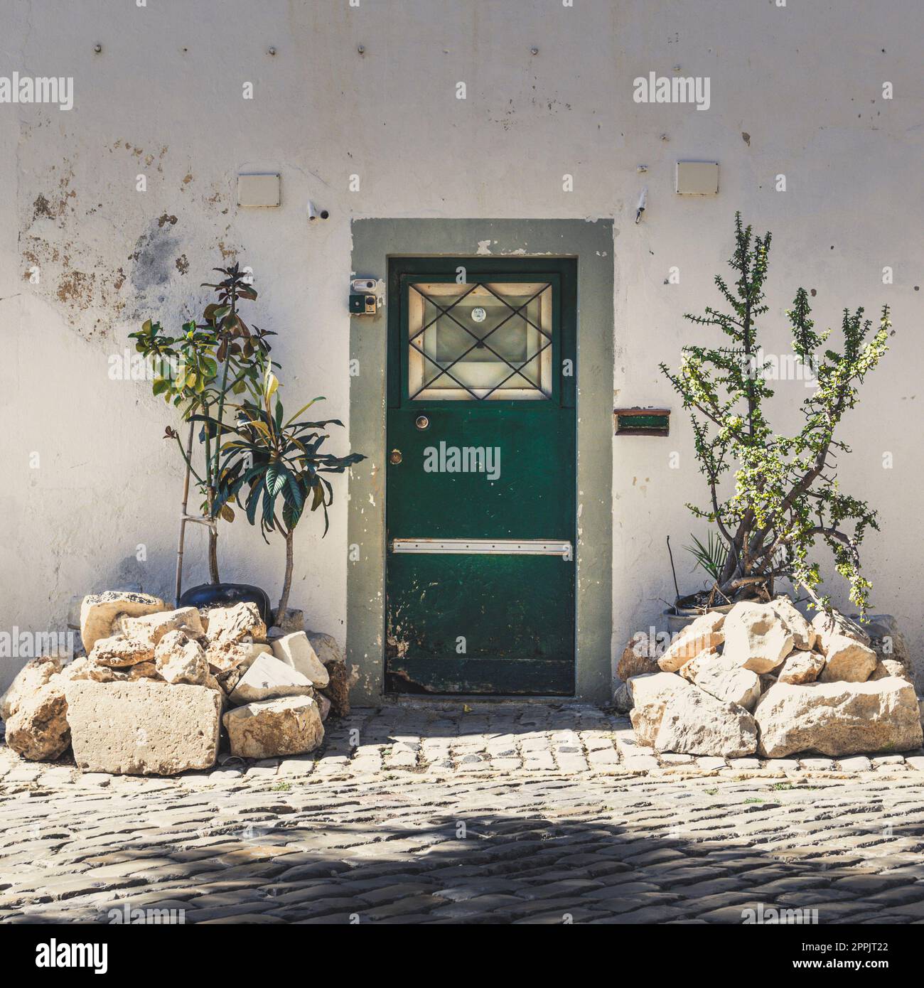 View on the door of a traditional Portuguese house in the city of Faro ...