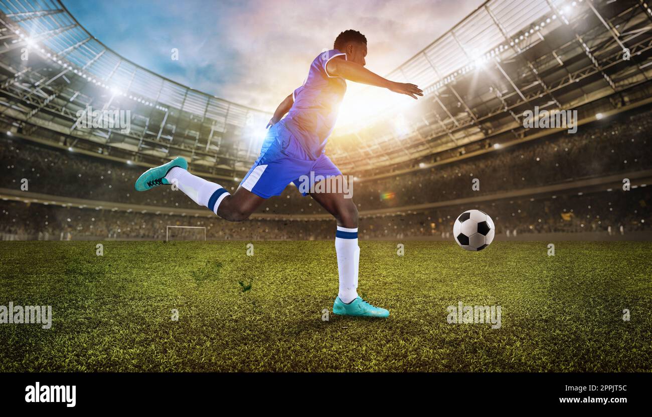 Close up of a football action scene with soccer player chases a ...
