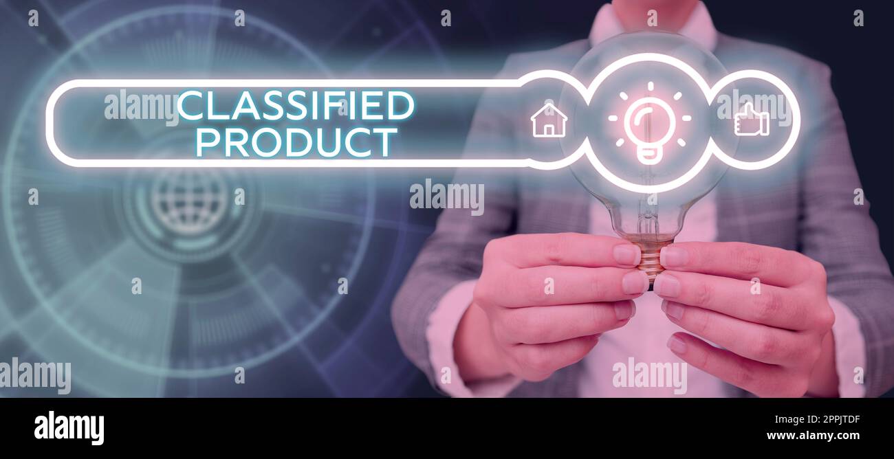 Text caption presenting Classified Product. Business approach Sensitive ...