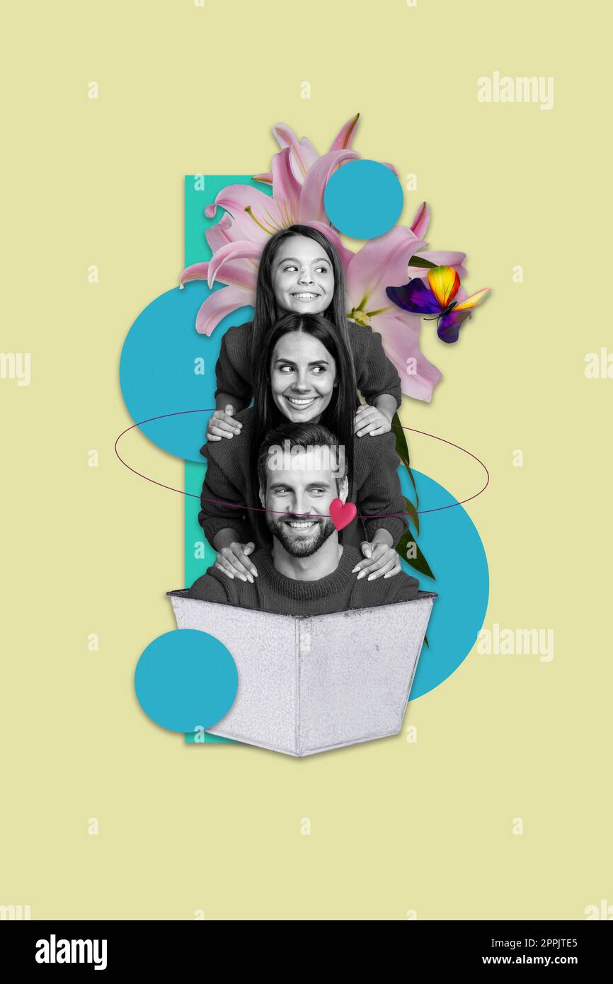 Vertical collage image of pile stack black white effect people parents ...