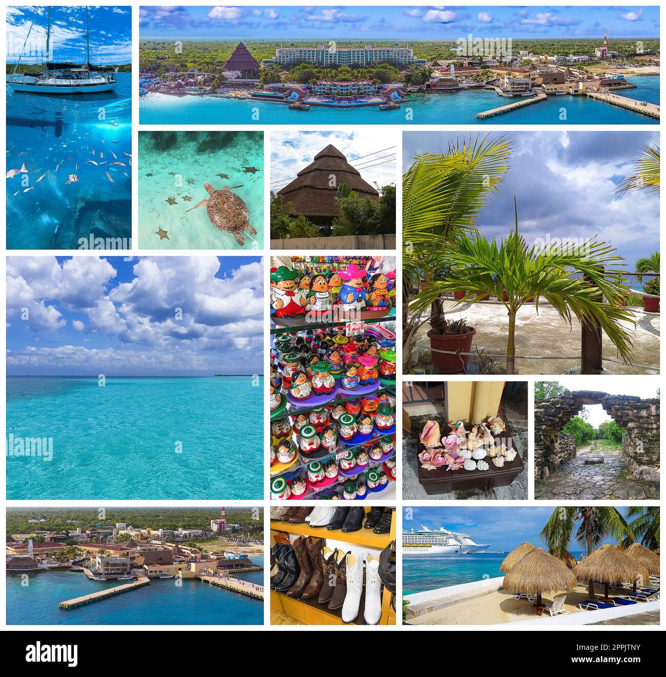 The collage about cruise activity at port Cozumel at Mexico Stock Photo ...