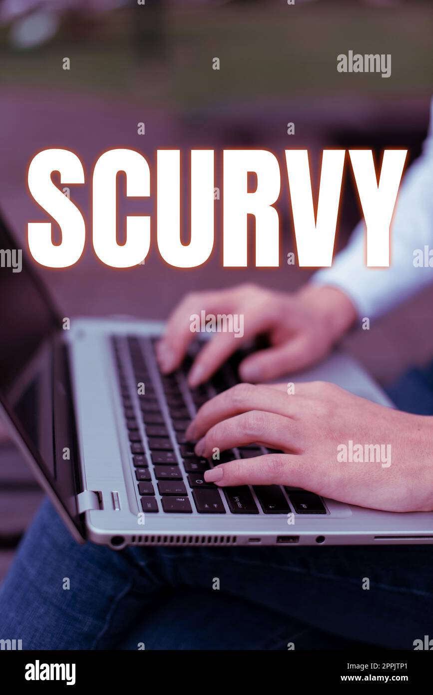 Hand writing sign Scurvy. Business overview disease caused by a lack of ...