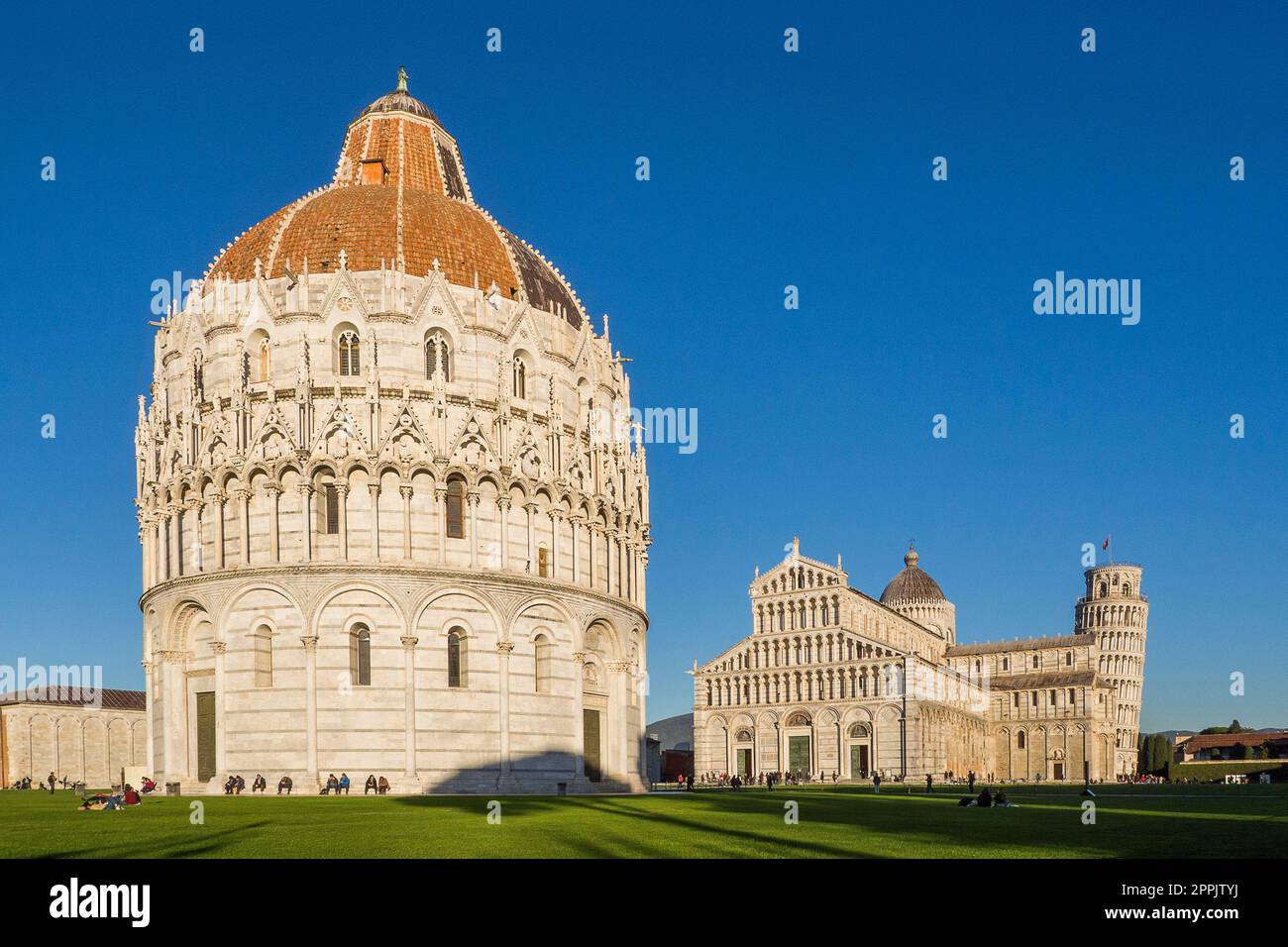 Italy, Pisa - Baptisterium with Leaning Tower of Pisa Stock Photo - Alamy